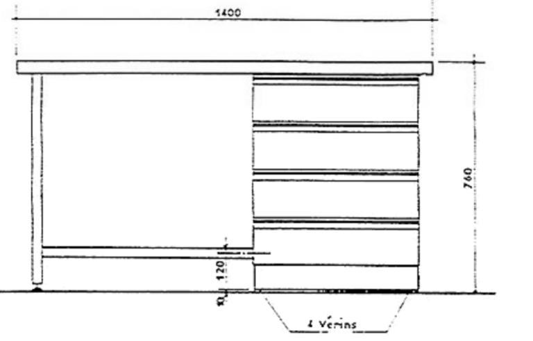Table secrétariat de 1,40 m avec un bloc tiroirs - Labotherm